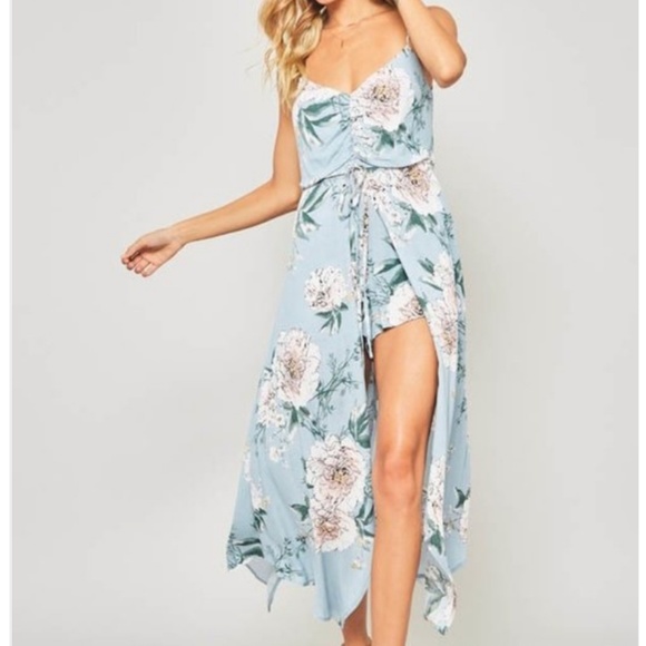 Vanille Style | Pants & Jumpsuits | Dusty Blue Floral Romper | Poshmark
